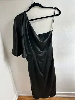 Fashion Nova | Dresses | Fashion Nova Oneshoulder Black Satin Draped ...